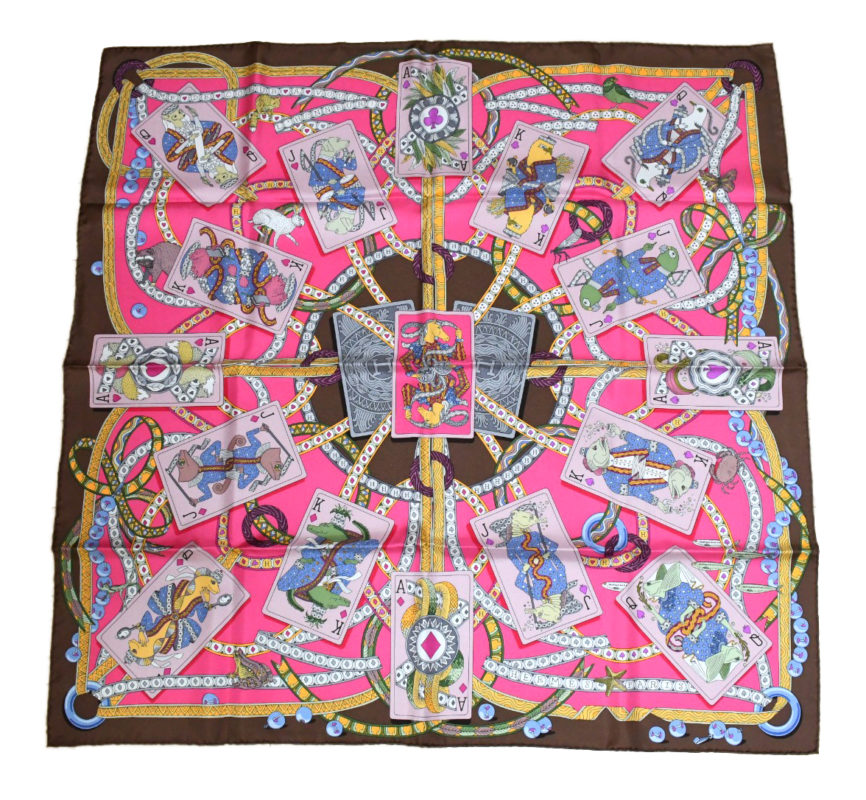 Hermes Scarf Dame De Coeur A Vous L'Honneur Silk 90 cm playing card ...